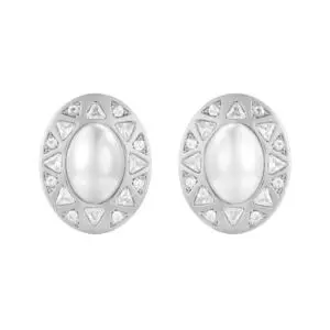 ONEWILDONE Oval Faux Pearl And Cubic Zirconia Statement Earrings - Silver