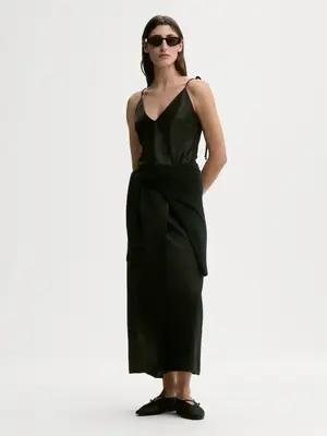 BY MALENE BIRGER Pasca Satin Cropped Top With V-neck - Black