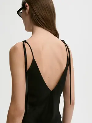 BY MALENE BIRGER Pasca Satin Cropped Top With V-neck - Black