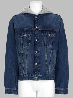 Palm Angels Cotton Denim Jacket With Hood - Blue