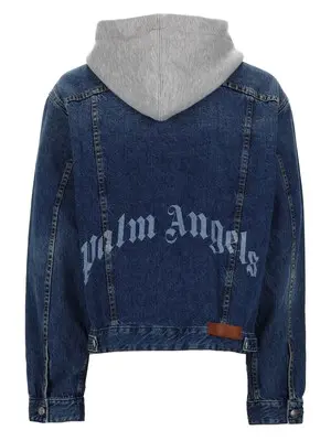 Palm Angels Cotton Denim Jacket With Hood - Blue
