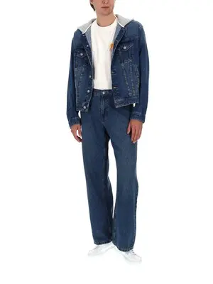 Palm Angels Cotton Denim Jacket With Hood - Blue