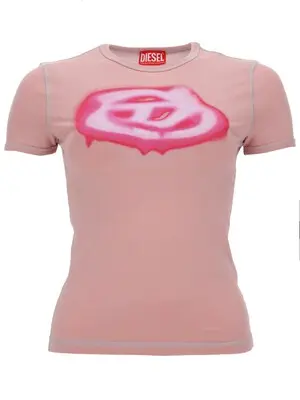 DIESEL® T-shirt Con Logo Effetto Graffiti - Pink