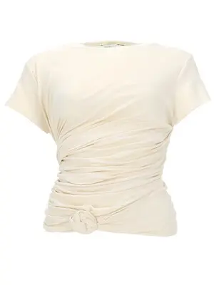 Magda Butrym T-shirt Drappeggiata Con Nodo Laterale - Ivory