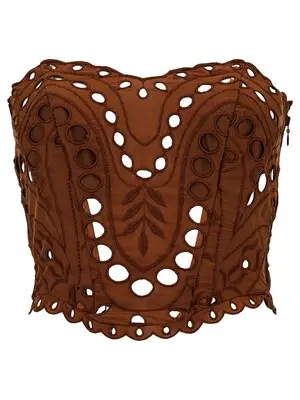 Charo Ruiz Ibiza Kai" Eyelet Corset Top - Brown