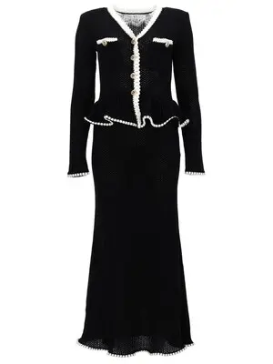 SELF-PORTRAIT Knit Midi Dress With Lace Inserts And Ruffles