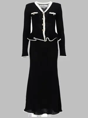 SELF-PORTRAIT Knit Midi Dress With Lace Inserts And Ruffles