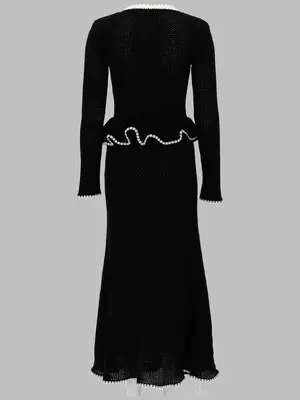 SELF-PORTRAIT Knit Midi Dress With Lace Inserts And Ruffles