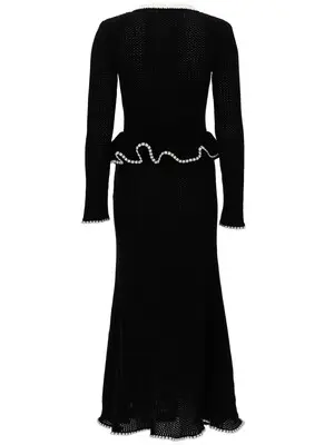 SELF-PORTRAIT Knit Midi Dress With Lace Inserts And Ruffles