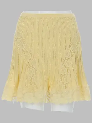 SELF-PORTRAIT Lace-trimmed Open-knit Mini Skirt - Yellow