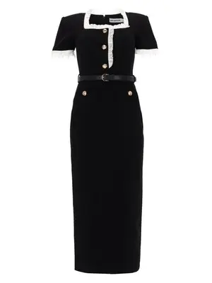 SELF-PORTRAIT Midi Crepe Dress With Frill Detailing