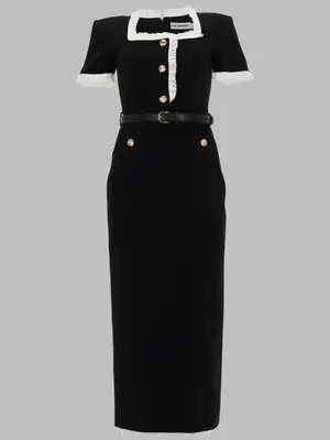 SELF-PORTRAIT Midi Crepe Dress With Frill Detailing