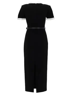 SELF-PORTRAIT Midi Crepe Dress With Frill Detailing