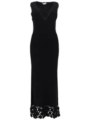 GANNI Maxi Dress With Crochet Trim - Black