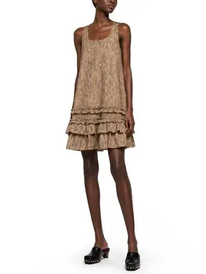 GANNI Printed Cotton Mini Dress With Tiered Ruffles