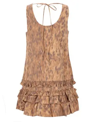 GANNI Printed Cotton Mini Dress With Tiered Ruffles