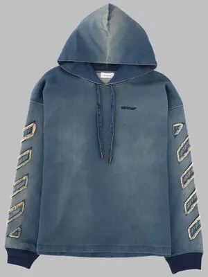 Off-White Denim Hoodie With Diagonal Detail