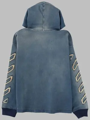 Off-White Denim Hoodie With Diagonal Detail