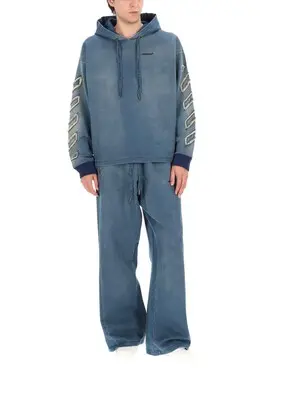 Off-White Denim Hoodie With Diagonal Detail