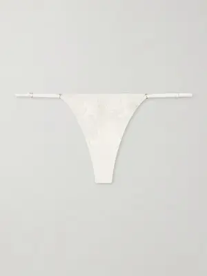 Kiki De Montparnasse Fleurs Veloutes Lace-trimmed Mesh Thong