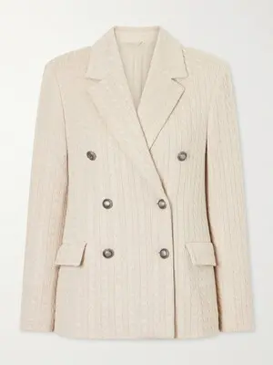 Brunello Cucinelli Cable-knit Cotton-blend Double-breasted Blazer