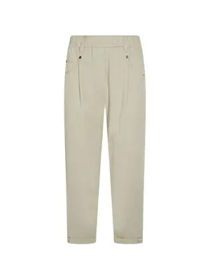 Brunello Cucinelli Cream Cotton Trousers With Monili Detailing - Beige