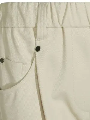 Brunello Cucinelli Cream Cotton Trousers With Monili Detailing - Beige