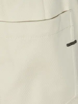 Brunello Cucinelli Cream Cotton Trousers With Monili Detailing - Beige