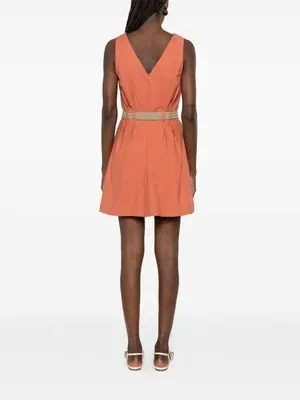Brunello Cucinelli Cotton V-neck Belted Dress - Orange