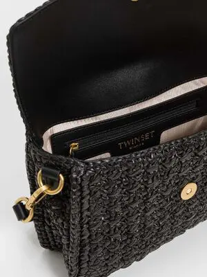 TWINSET Woven Mini Bag With Gold Tone Clasp - Black