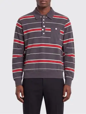 Undercover Striped Long-sleeved Cotton Polo Shirt With Ribbed Collar - Grey