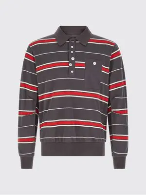 Undercover Striped Long-sleeved Cotton Polo Shirt With Ribbed Collar - Grey
