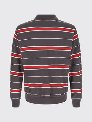 Undercover Striped Long-sleeved Cotton Polo Shirt With Ribbed Collar - Grey