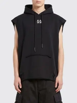 44 LABEL GROUP Sleeveless Cotton Hoodie With Back Logo - Black