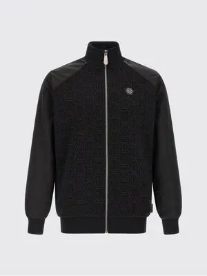 Philipp Plein Hexagon Logo High Neck Zipped Cotton-blend Sweatshirt - Black