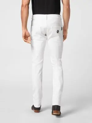 Philipp Plein Distressed Denim Skinny Fit Jeans - White