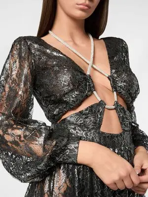 Philipp Plein Lace Long Sleeve Maxi Dress
