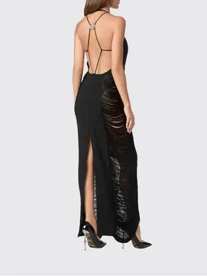 Philipp Plein Long Dress With Fringe Embellishment - Black