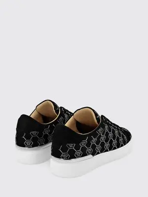 Philipp Plein Suede And Leather Sneakers With Rhinestone Hexagon Logo