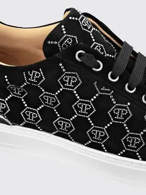 Philipp Plein Suede And Leather Sneakers With Rhinestone Hexagon Logo