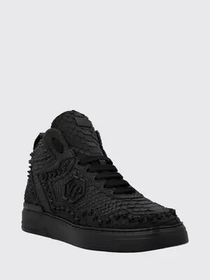 Philipp Plein Python Leather High-top Sneakers With Star Stud Embellishments - Black