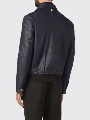 BILLIONAIRE Python Print Lambskin Bomber Jacket - Black 1