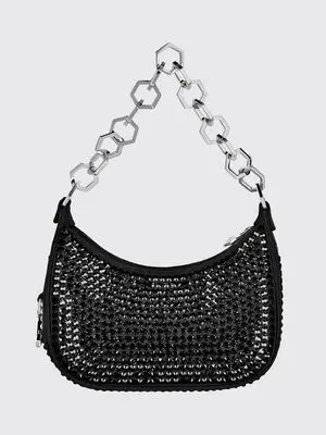 Philipp Plein Leather Bag With Rhinestones And Metallic Mesh Handle - Black