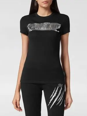 PLEIN SPORT Cotton T-shirt With Laminated Logo - Black