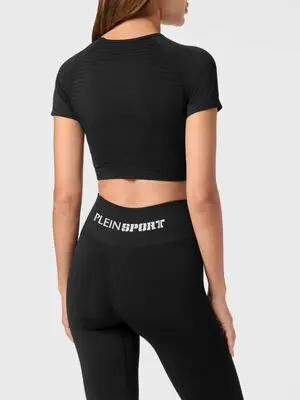 PLEIN SPORT Cropped V-neck T-shirt - Black