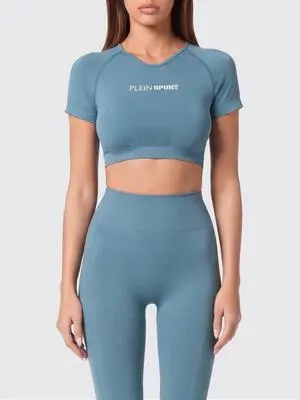 PLEIN SPORT Cropped Technical Fabric V-neck Top - Gnawed Blue