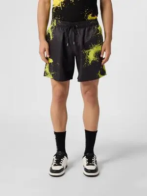 PLEIN SPORT Graphic Print Drawstring Shorts - Black