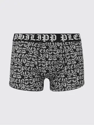 Philipp Plein Stretch Cotton Blend Boxers With Lettering Print - Black