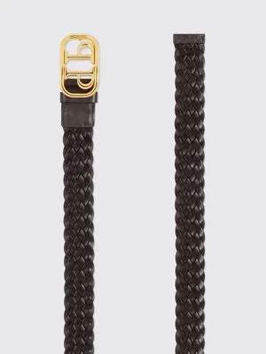Philipp Plein Braided Leather Belt With Gold Tone Logo Buckle - Brown