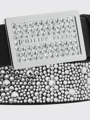 Philipp Plein Embellished Leather Belt - Silver
